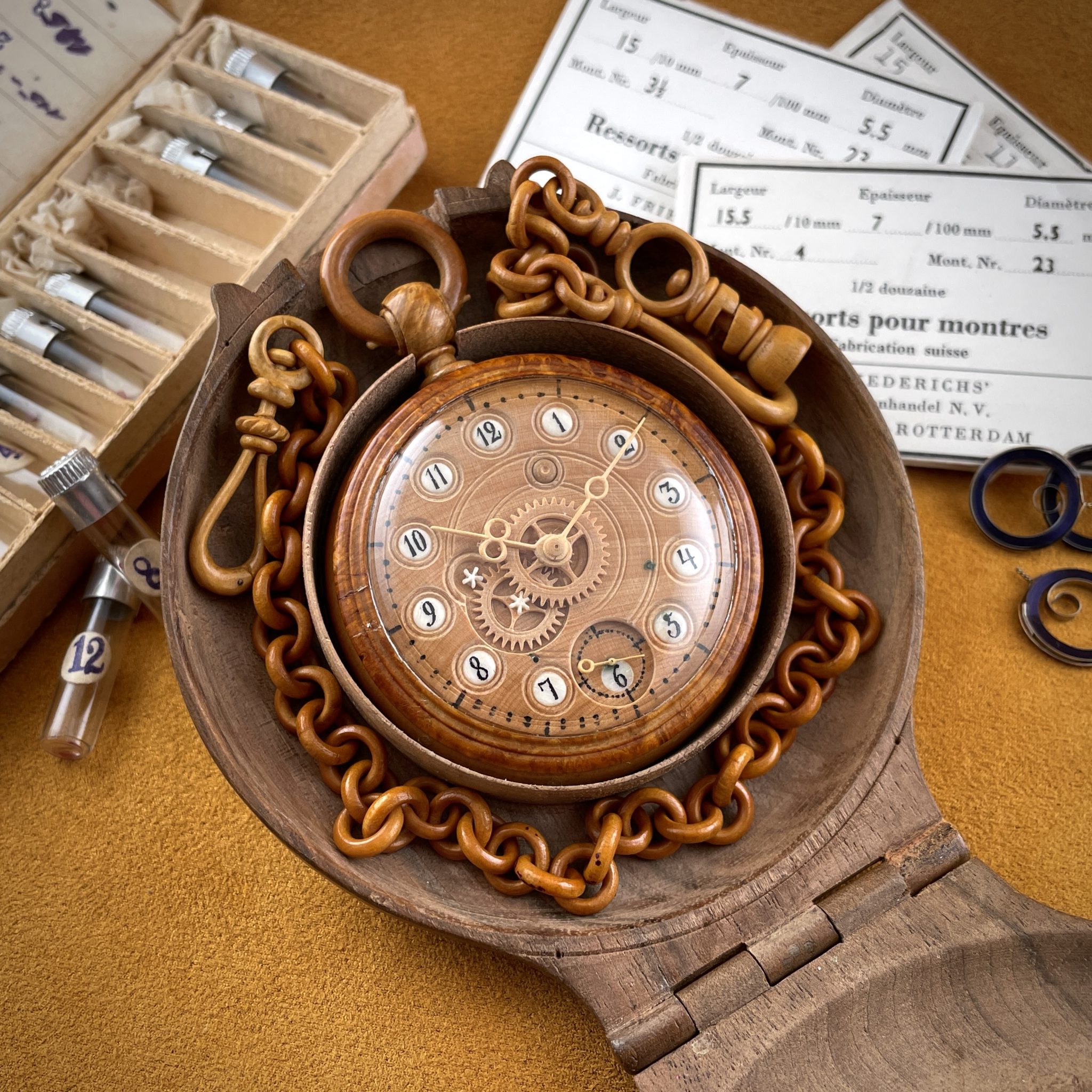 Bronnikov Wood & Bone Pocket Watch – 1865 - Tempus Fugit